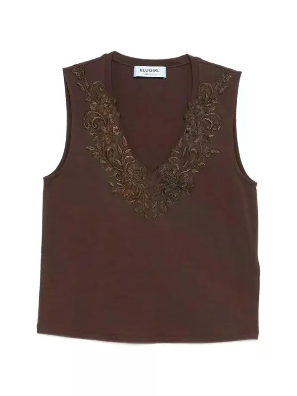 BLUGIRL Embellished V-neck Top - Brown