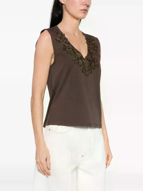BLUGIRL Embellished V-neck Top - Brown