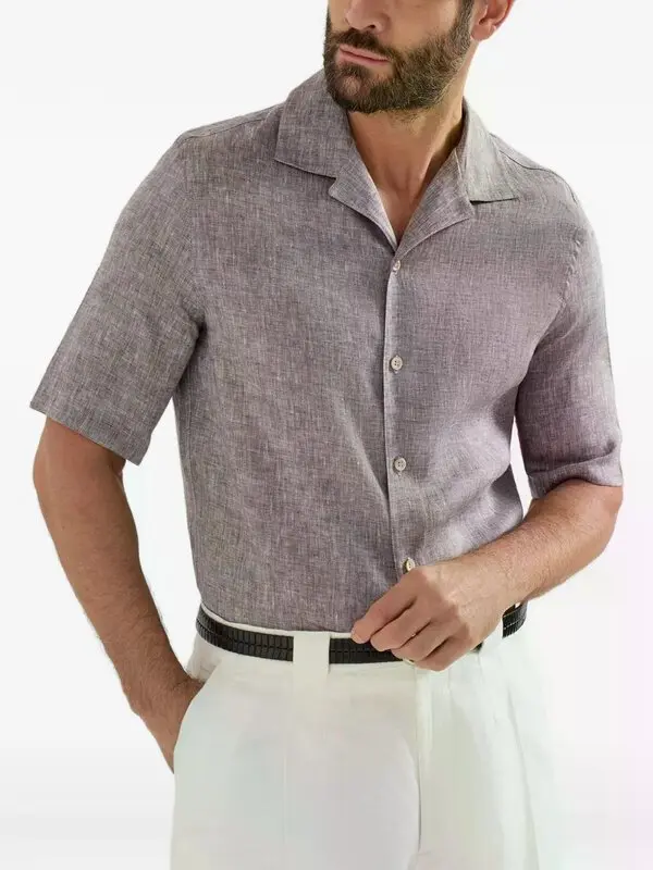 Brunello Cucinelli Camp-collar Short-sleeve Shirt - Purple