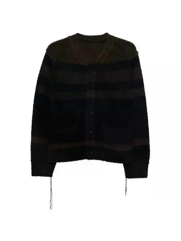 Sacai Striped Distressed Effect Cardigan