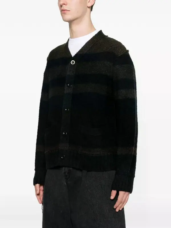 Sacai Striped Distressed Effect Cardigan