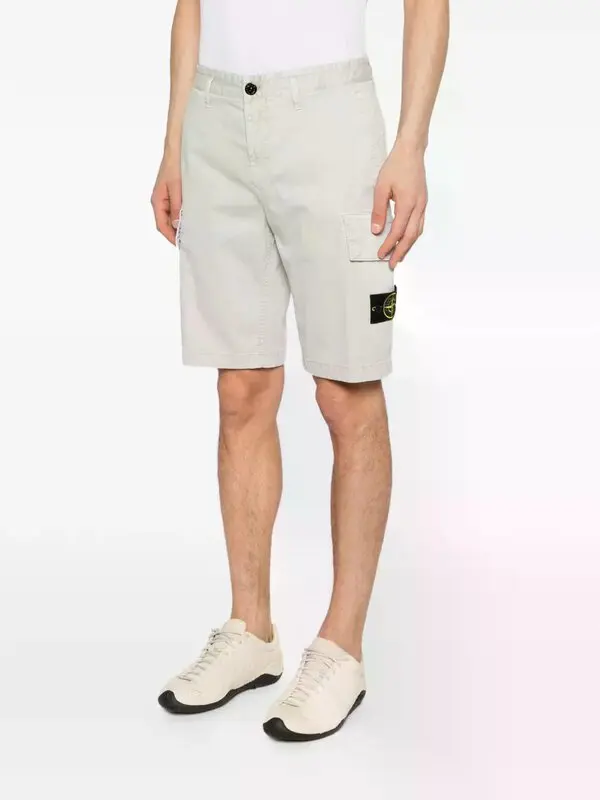 Stone Island Organic Cotton Stretch Broken Twill Shorts With 'old' Effect - Grey