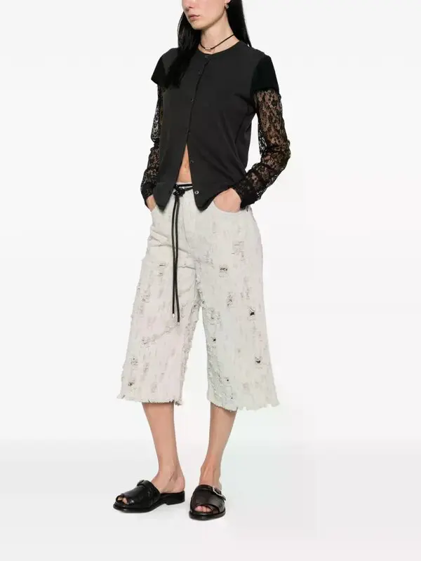 HAIKURE Distressed Denim Shorts - Neutrals