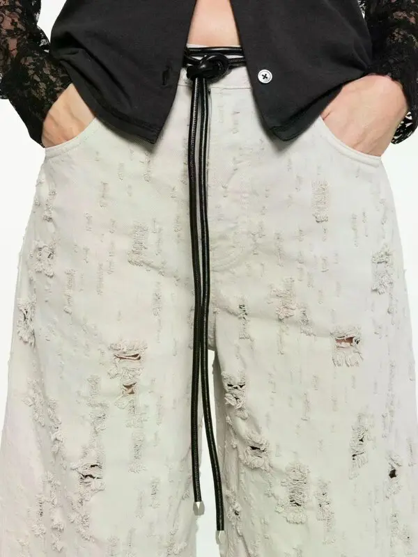 HAIKURE Distressed Denim Shorts - Neutrals