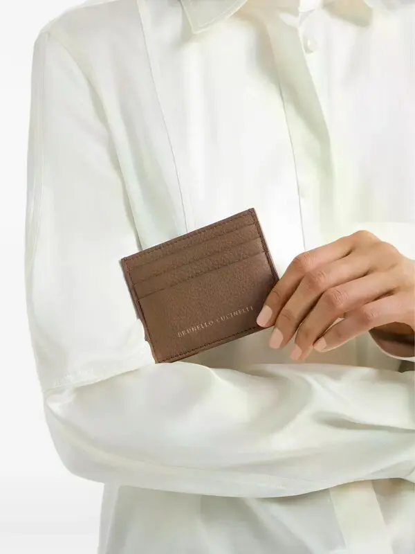 Brunello Cucinelli Grained Calfskin Card Case - Brown