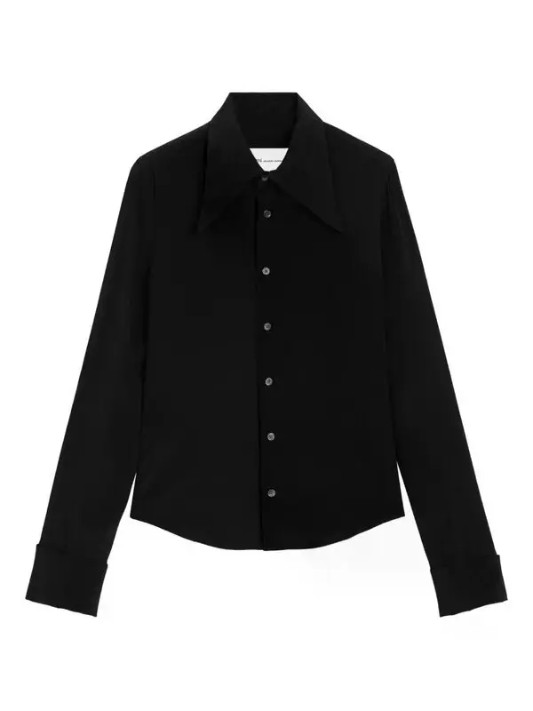 AMI Paris Blended Silk Sharp Collar Shirt - Black