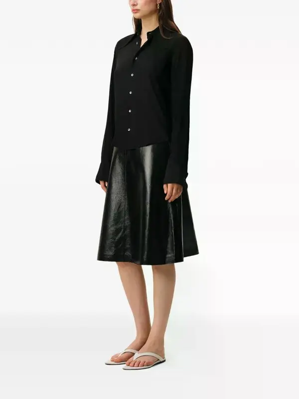 AMI Paris Blended Silk Sharp Collar Shirt - Black
