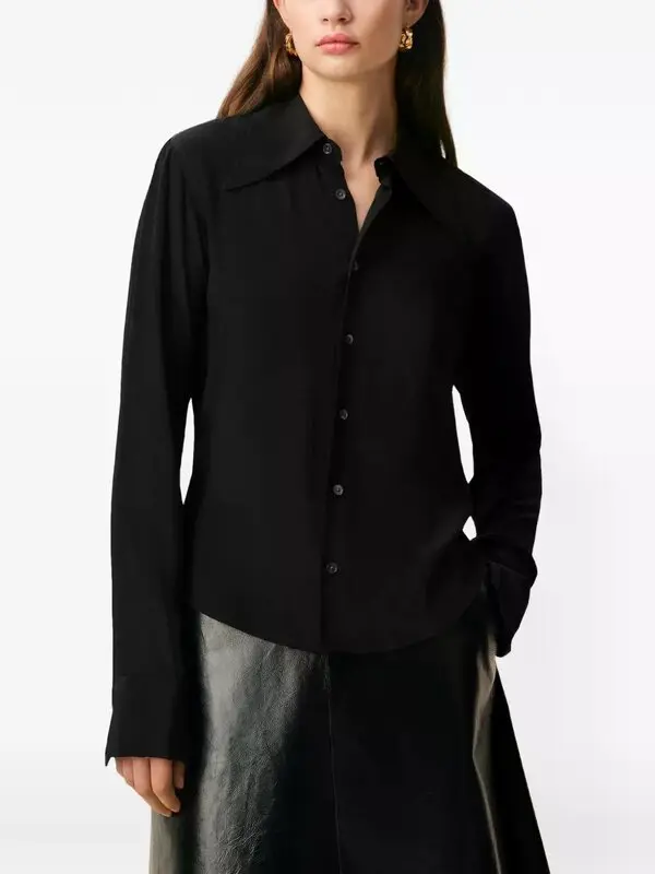 AMI Paris Blended Silk Sharp Collar Shirt - Black