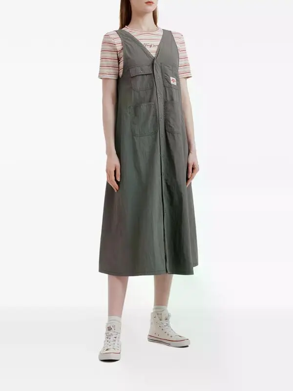 FINGERCROXX Pocket V-neck Midi Dress - Grey