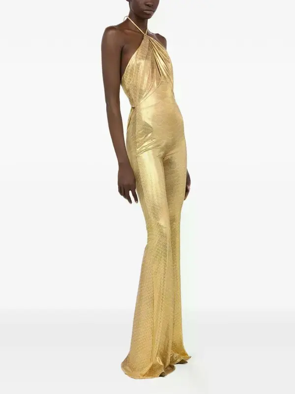 Roberto Cavalli Serpentine-print Halter Jumpsuit - Gold