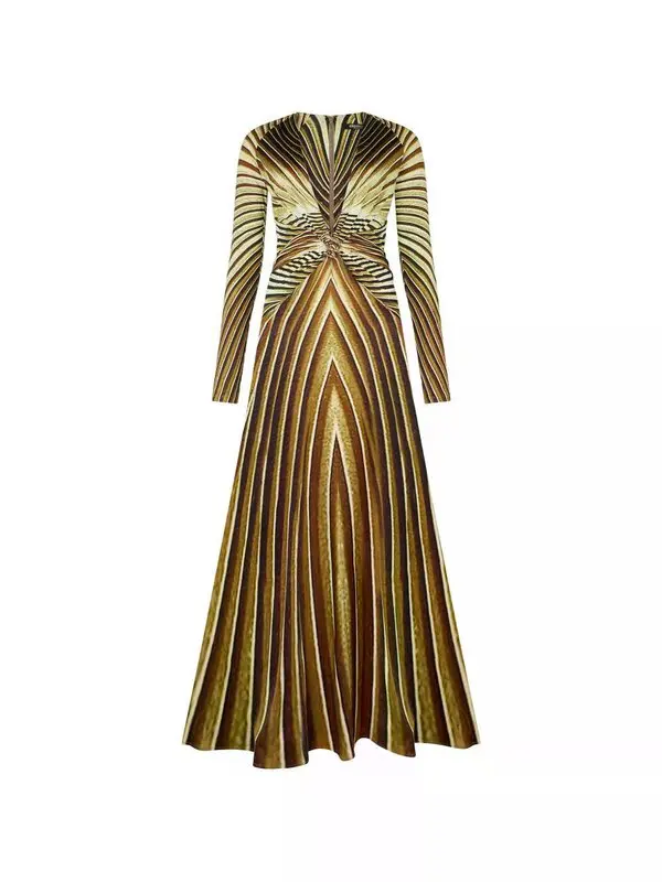 Roberto Cavalli Iside-print Long-sleeve Maxi Dress - Neutrals