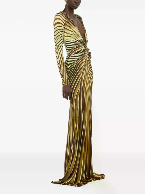 Roberto Cavalli Iside-print Long-sleeve Maxi Dress - Neutrals