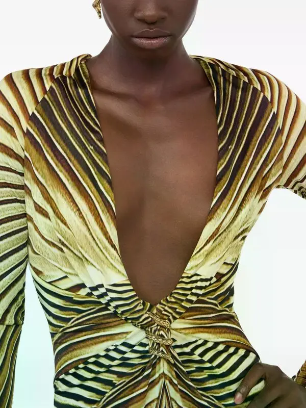 Roberto Cavalli Iside-print Long-sleeve Maxi Dress - Neutrals