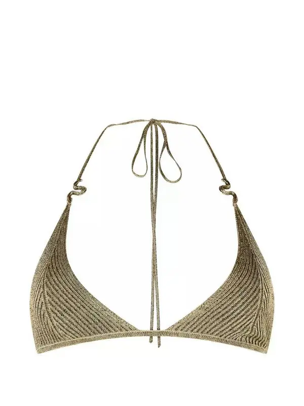 Roberto Cavalli Ribbed Serpent Bikini Top - Gold