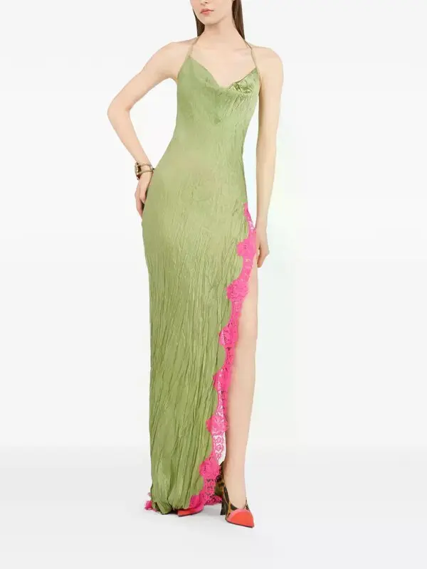 Roberto Cavalli Lace-trim Halterneck Maxi Dress