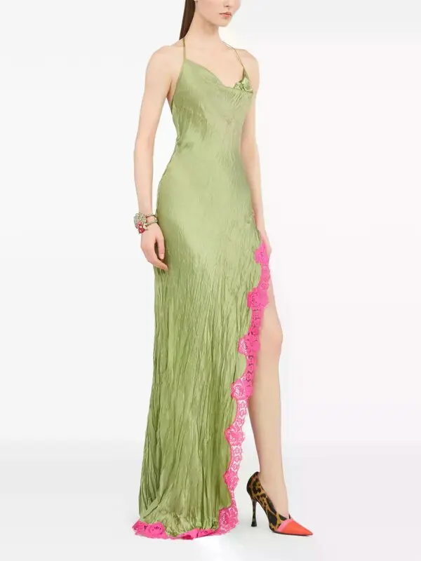 Roberto Cavalli Lace-trim Halterneck Maxi Dress
