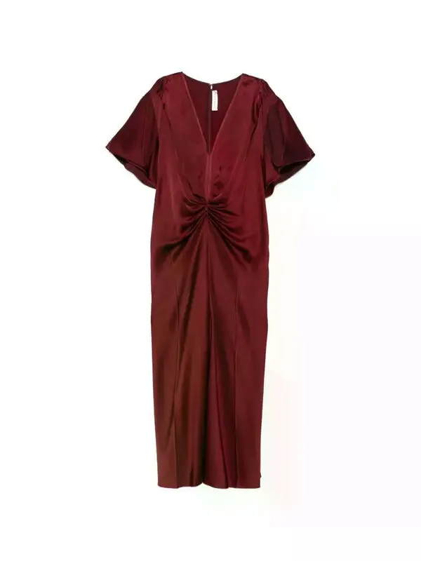 Victoria Beckham V-neck Gathered Midi Dress - Red