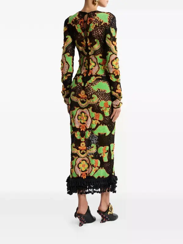 Etro Long Cotton Dress With Crochet-effect Floral Motif