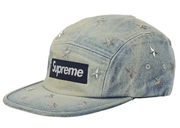 Supreme Stars Studded Denim Camp Cap - Washed Indigo