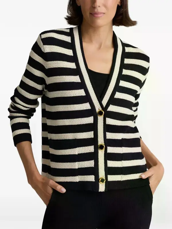 St. John Stripe Knit V-neck Cardigan