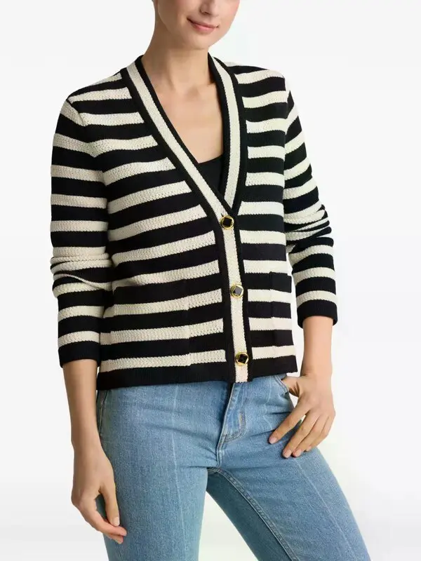 St. John Stripe Knit V-neck Cardigan