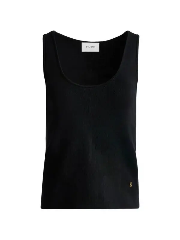 St. John Ribbed Knit Tank Top With Logo Detail - Black