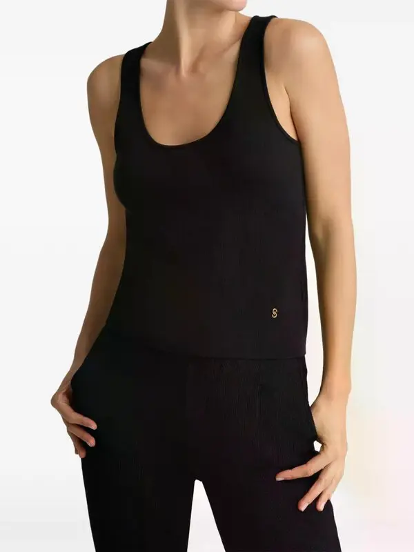 St. John Ribbed Knit Tank Top With Logo Detail - Black