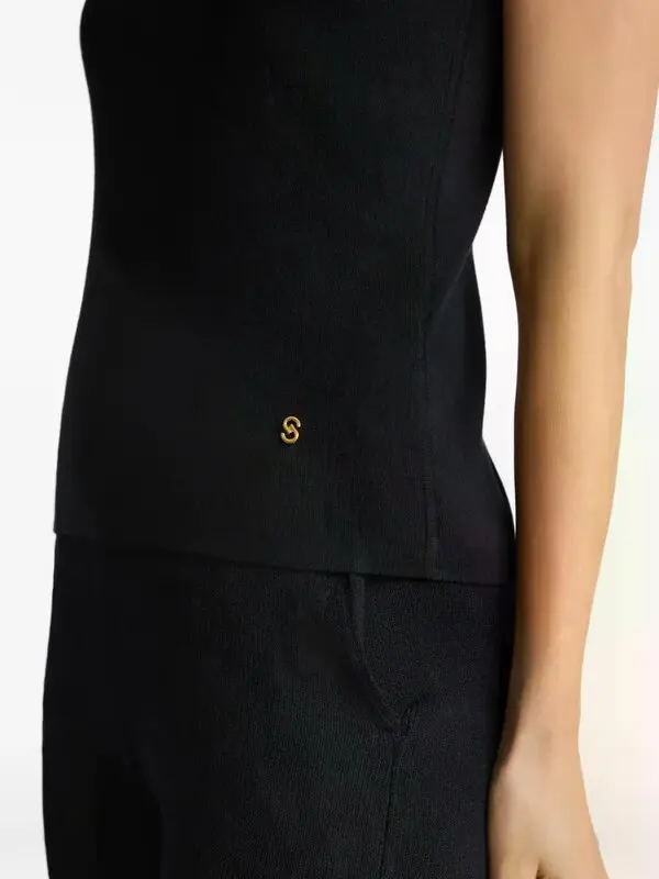 St. John Ribbed Knit Tank Top With Logo Detail - Black