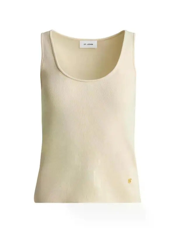 St. John Silk Knit Scoop Neck Sleeveless Top - Neutrals