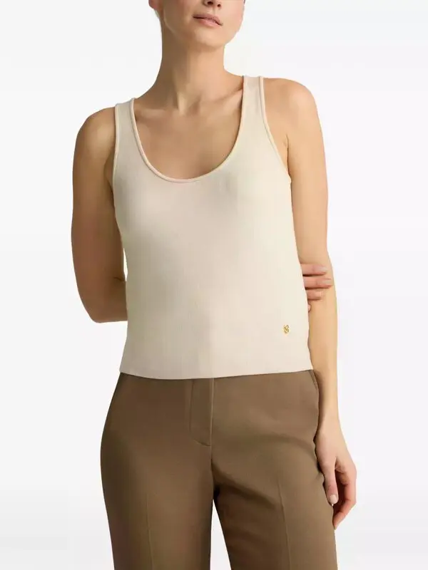 St. John Silk Knit Scoop Neck Sleeveless Top - Neutrals