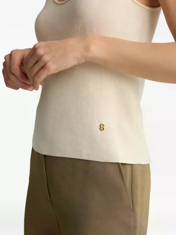St. John Silk Knit Scoop Neck Sleeveless Top - Neutrals