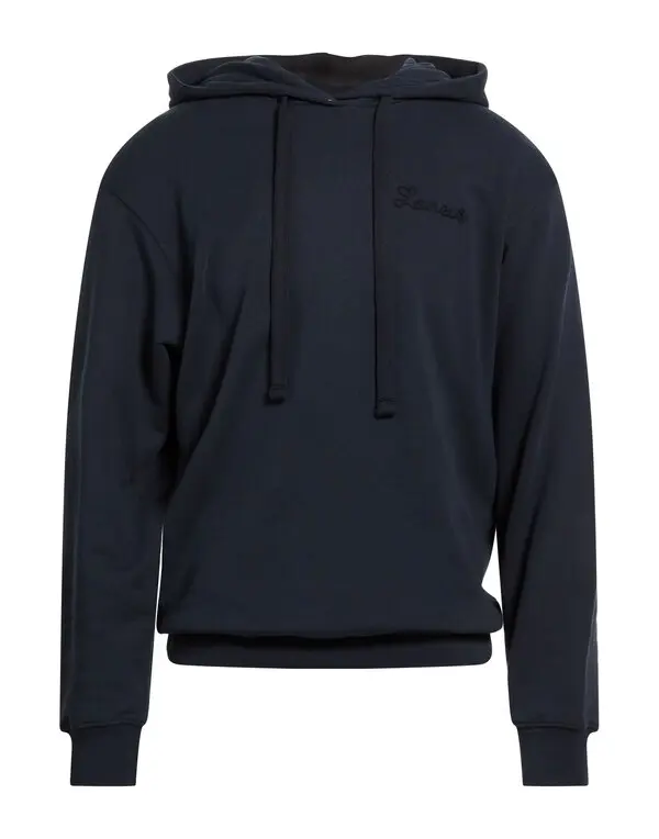 LANEUS Cotton Terry Embroidered Logo Hoodie - Blue