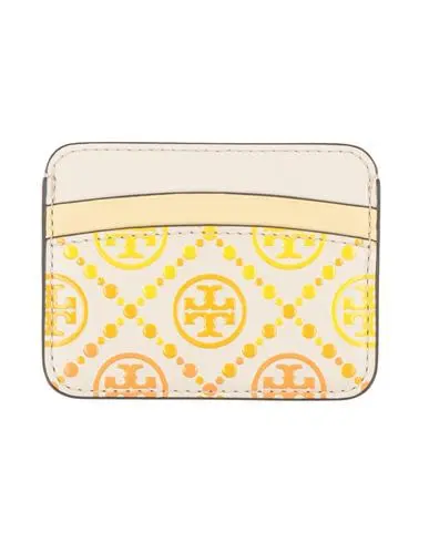 Tory Burch Cardholder Ivory Textile Fibers - White