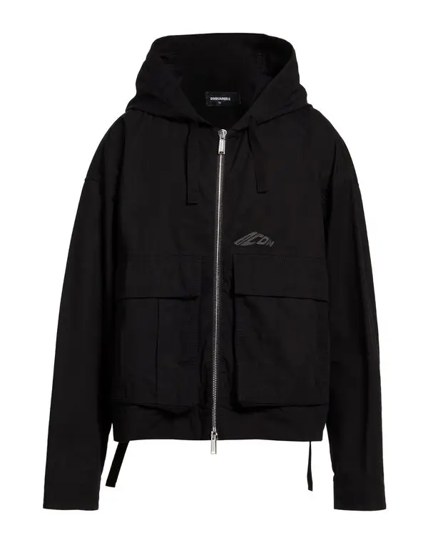 Dsquared2 Cotton Ripstop Jacket With Logo Detail - Black