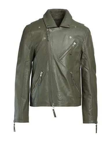 Bolongaro Trevor Military Sheepskin Leather Biker Jacket - Green