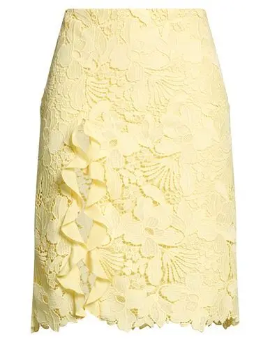 DES_PHEMMES Flared Midi Skirt With Lace Appliqués - Yellow