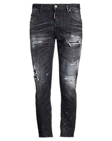 Dsquared2 Cotton & Elastane Tapered Jeans With Cow Leather Detail - Black