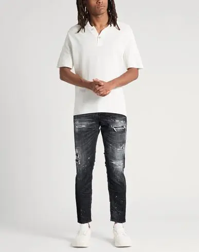 Dsquared2 Cotton & Elastane Tapered Jeans With Cow Leather Detail - Black