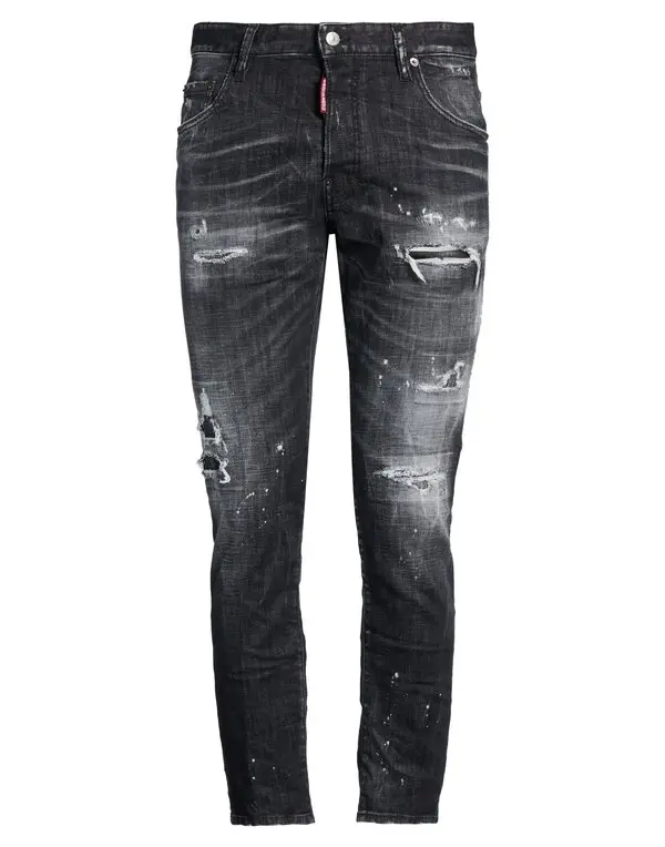 Dsquared2 Cotton & Elastane Tapered Jeans With Cow Leather Detail - Black