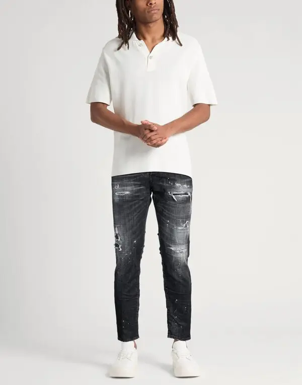 Dsquared2 Cotton & Elastane Tapered Jeans With Cow Leather Detail - Black