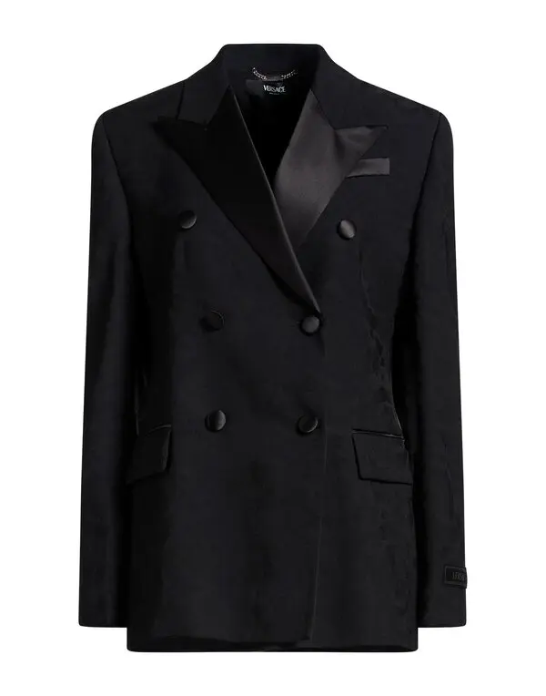 Versace Double-breasted Blazer In Virgin Wool And Silk With Signature Print