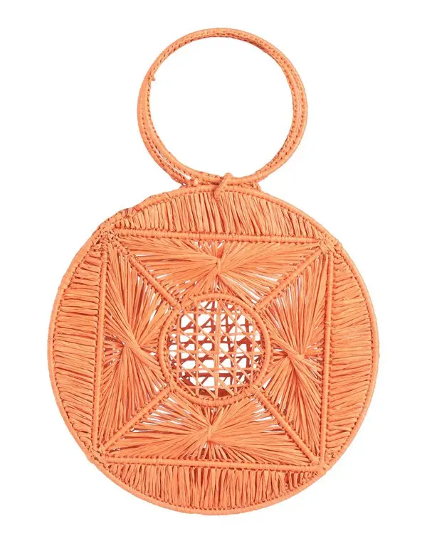 High Natural Raffia Handbag - Orange