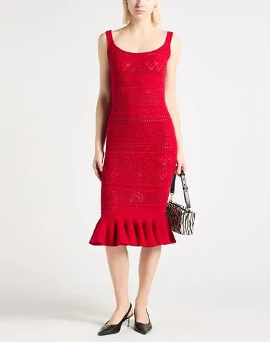 DES_PHEMMES Knitted Bodycon Midi Dress - Red