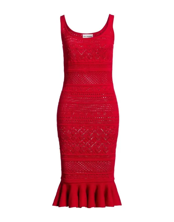DES_PHEMMES Knitted Bodycon Midi Dress - Red