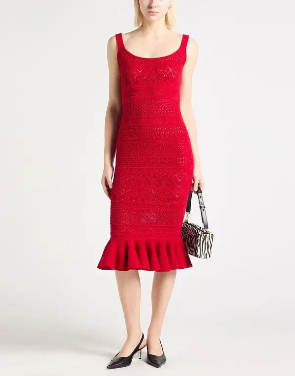 DES_PHEMMES Knitted Bodycon Midi Dress - Red