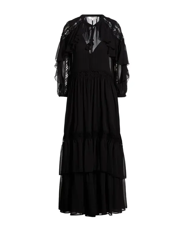 Ba&sh Georgette Flared Maxi Dress With Lace Trims