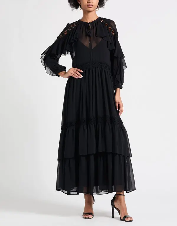 Ba&sh Georgette Flared Maxi Dress With Lace Trims