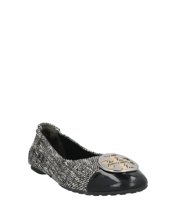Tory Burch Twill Ballet Flats With Leather Lining And Patent Leather Trim
