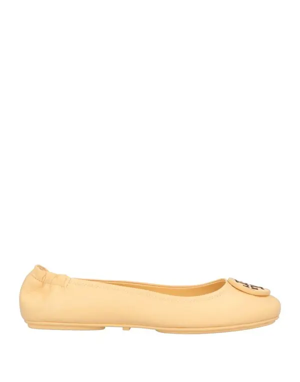 Tory Burch Ballet Flats In Leather With Logo Appliqu - Orange