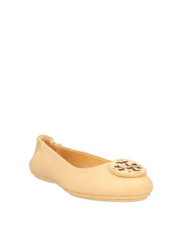 Tory Burch Ballet Flats In Leather With Logo Appliqu - Orange